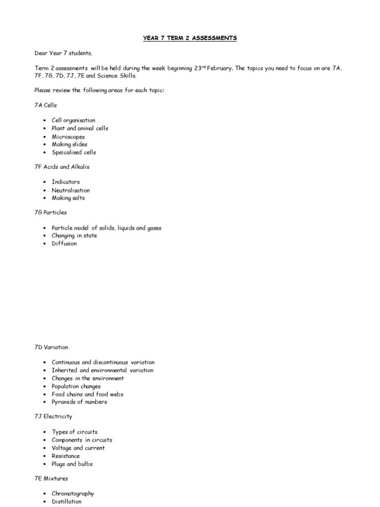 Year 7 Term 2 Assessment Guide | PDF | Mixture | Predation