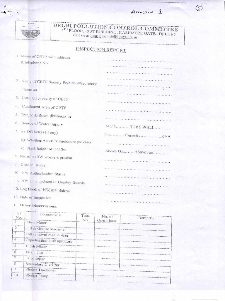 Inspection Performa For CETPs (WMC-II) | PDF | Water Pollution | Environmental Issues With Water