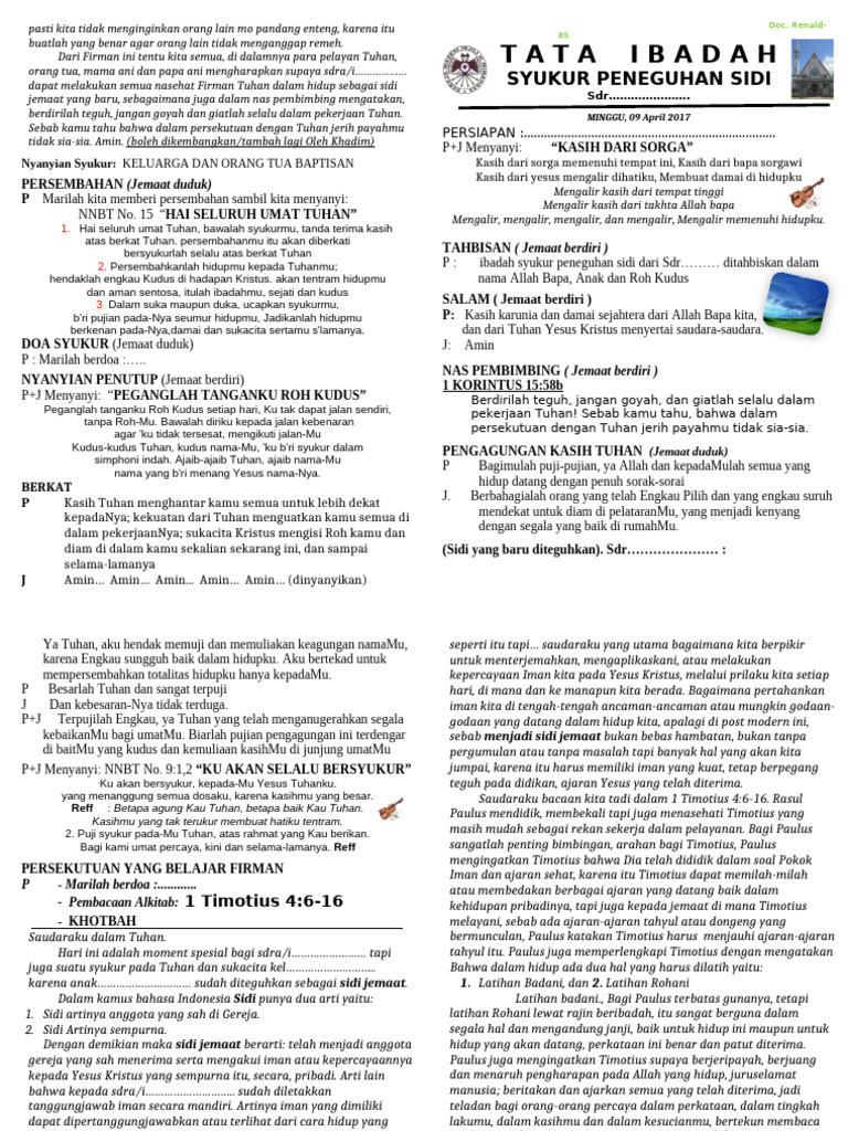 Ibadah Syukur Peneguhan Sidi | PDF
