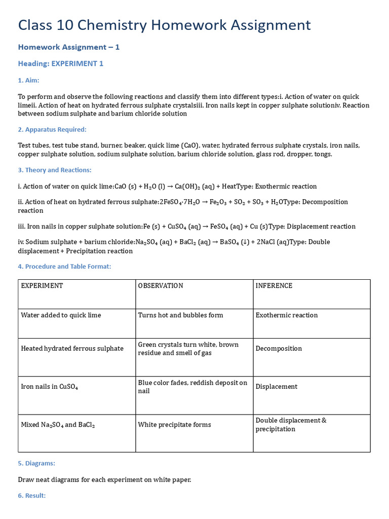 Class 10 Chemistry Homework - Docx 20250601 194853 0000 | PDF | Redox ...