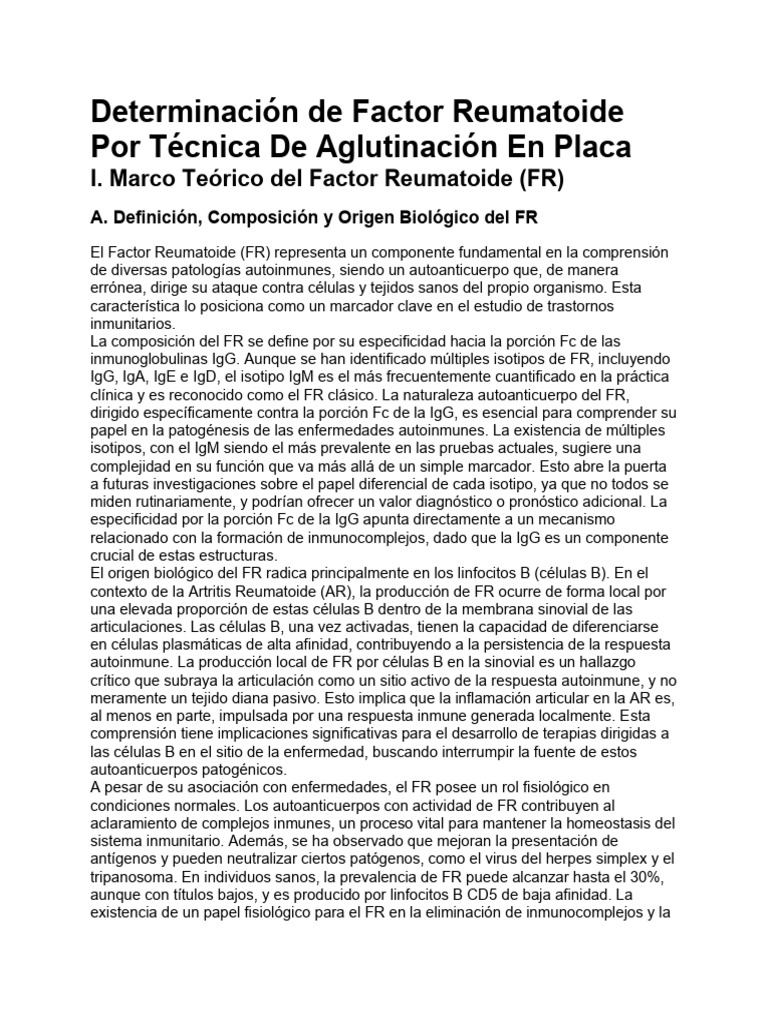 Marco Teorico Factor Reumatoide | PDF | Elisa | Inflamación