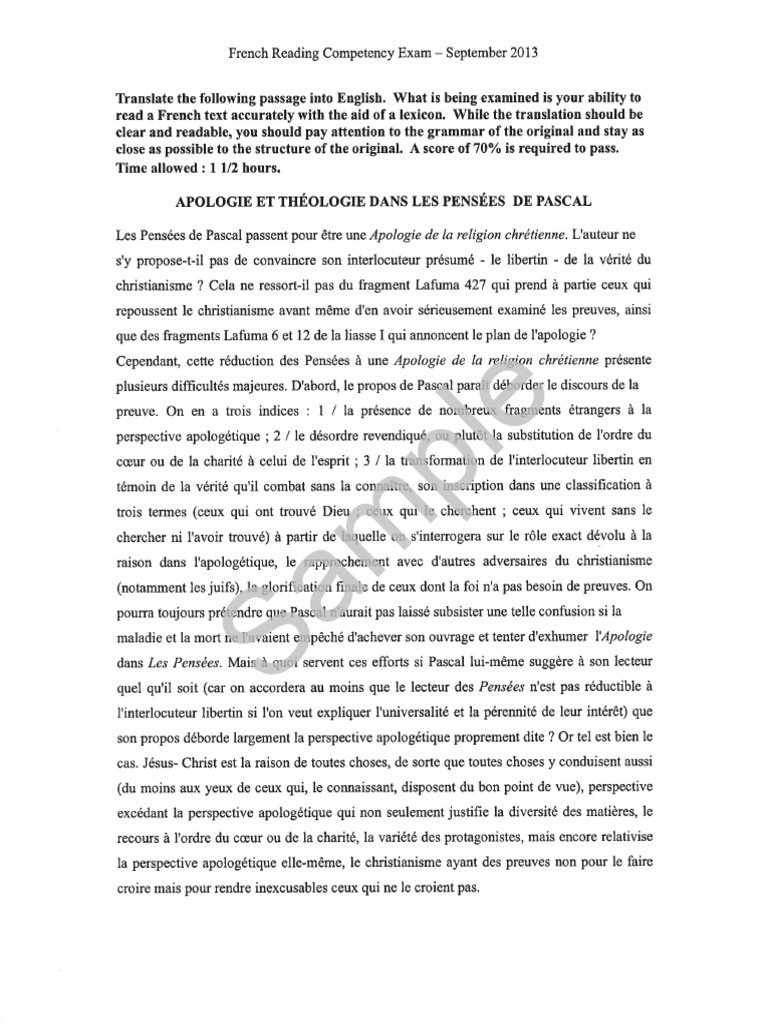 French Sample Fall 2013 | PDF