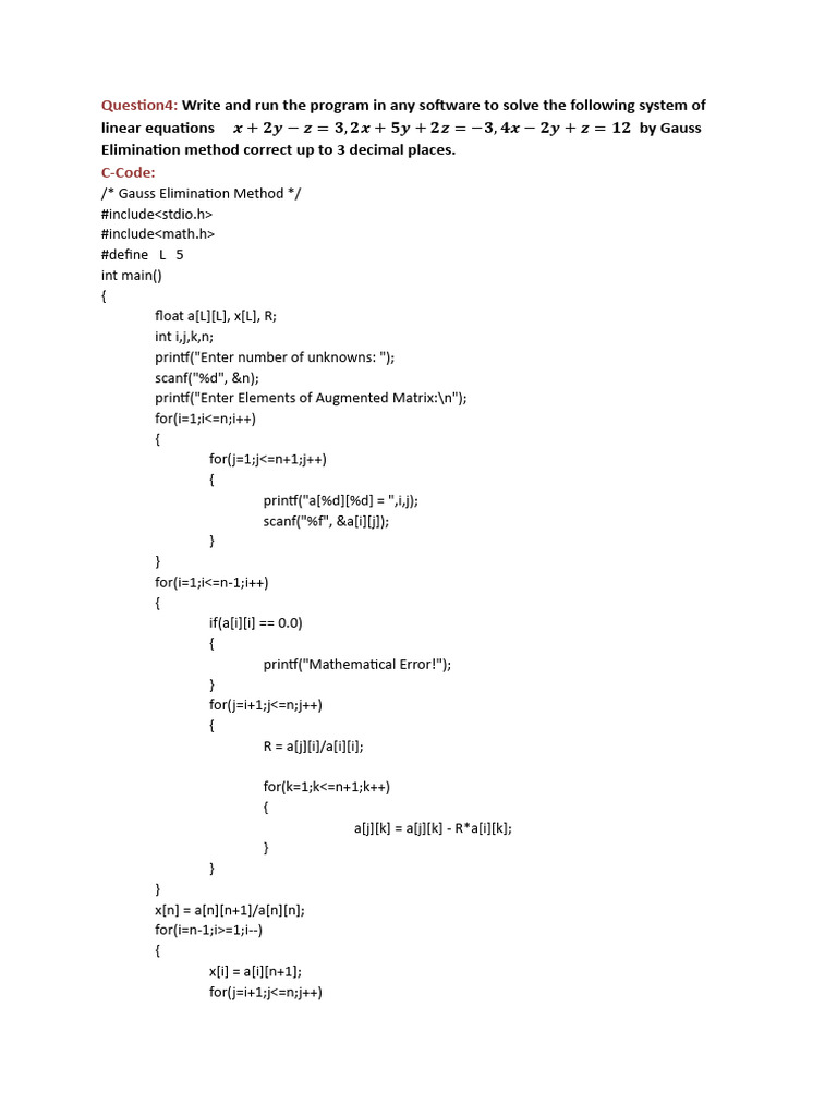 Question4 Gauss Elimination | PDF