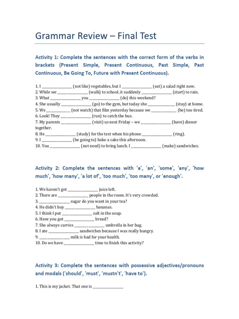 Grammar Review: Verb Forms & Usage | PDF | Linguistic Typology ...