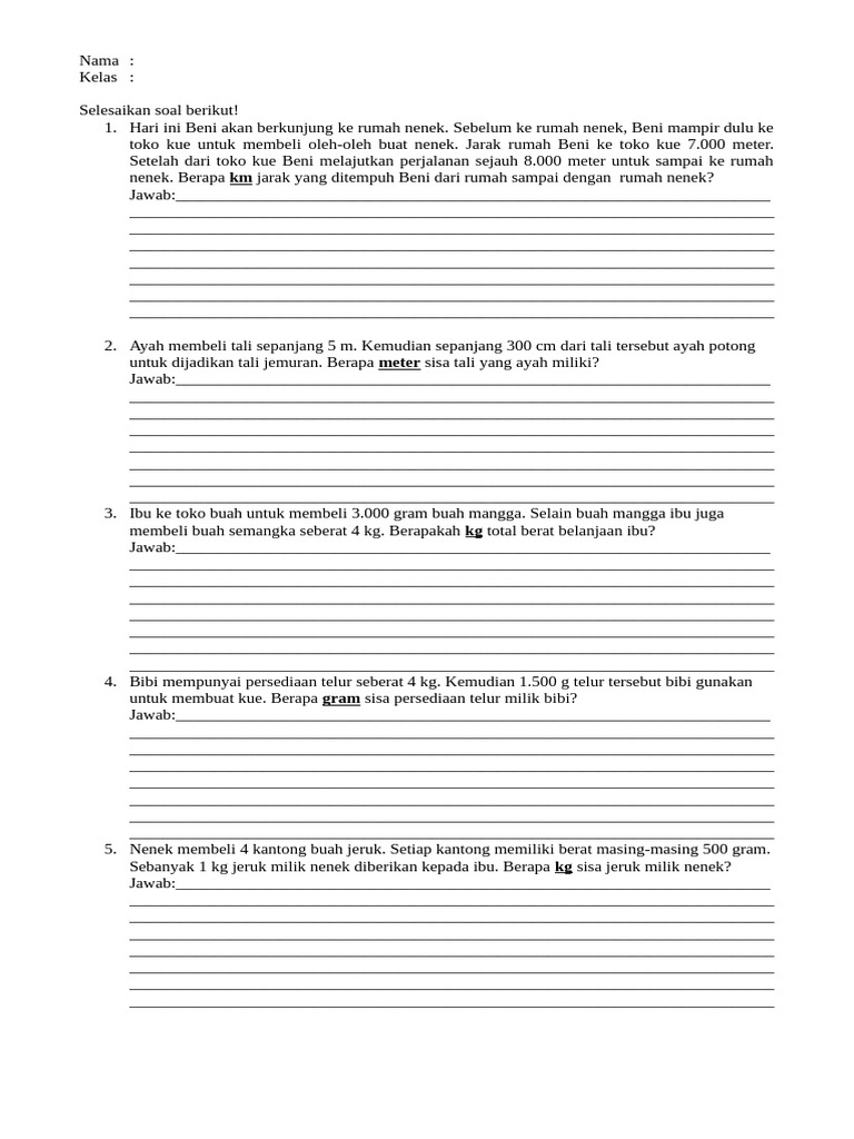 Tugas Kelas 3 Satuan Panjang Dan Berat | PDF