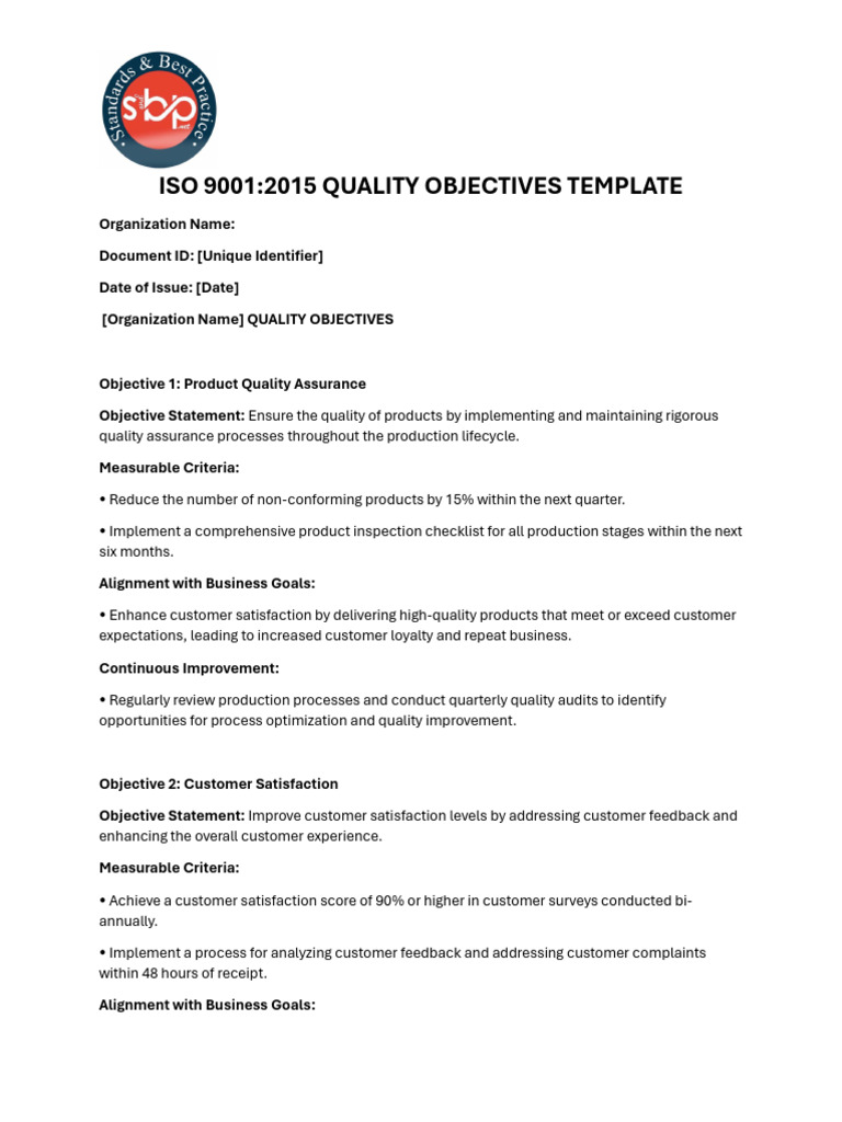 ISO 9001 LI Quality Objective | PDF | Goal | Customer Satisfaction