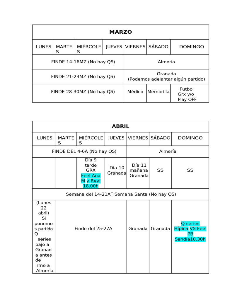 Calendario Q Series | PDF