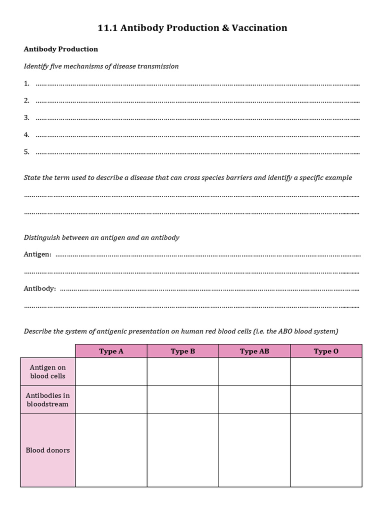 40 DP Plan Topic 11.1 Worksheet | PDF | Antigen | Blood
