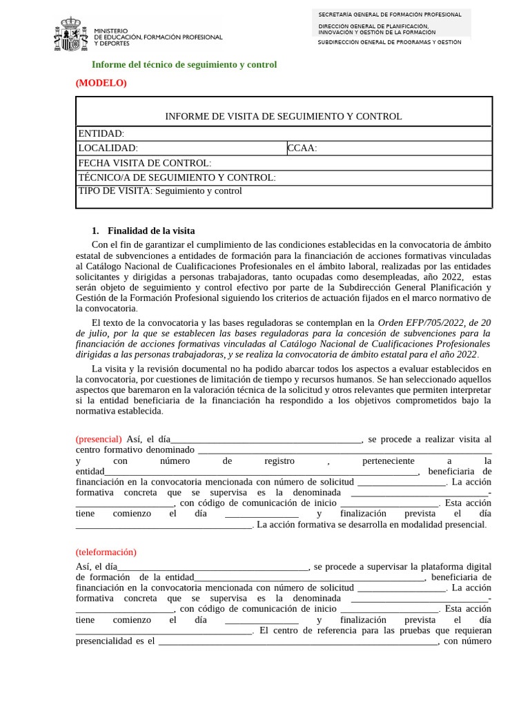 Modelo de Informe para La Admon. | PDF | Enseñando | Planificación