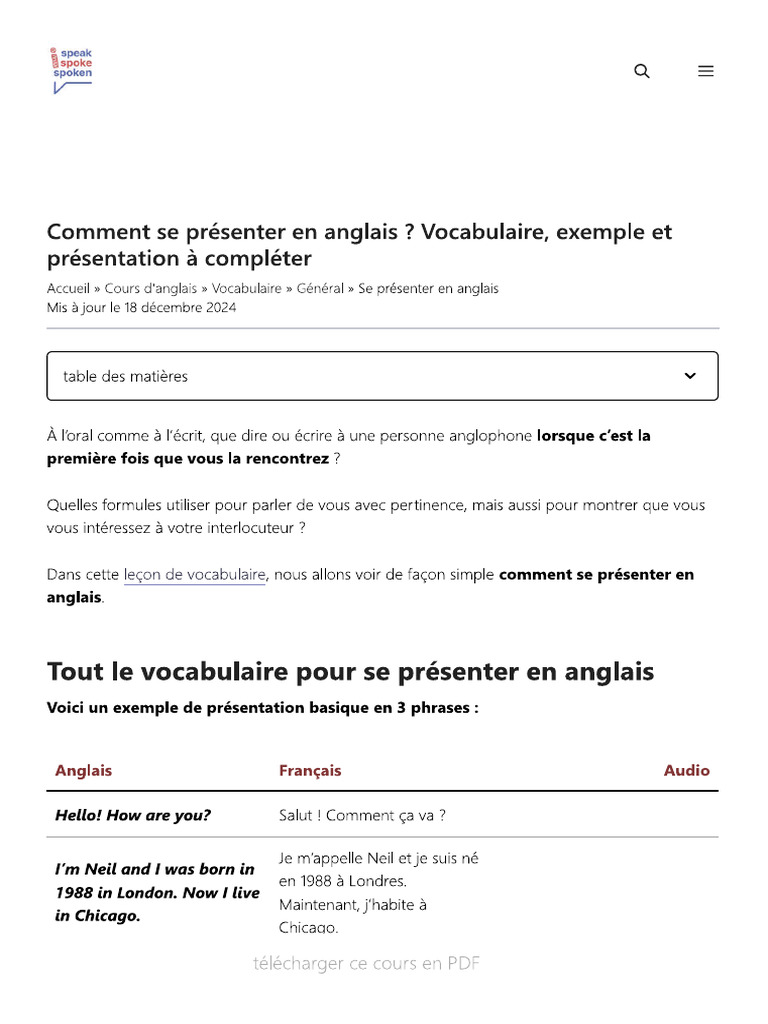 Comment Se Présenter en Anglais - 50 Phrases À Connaître | PDF