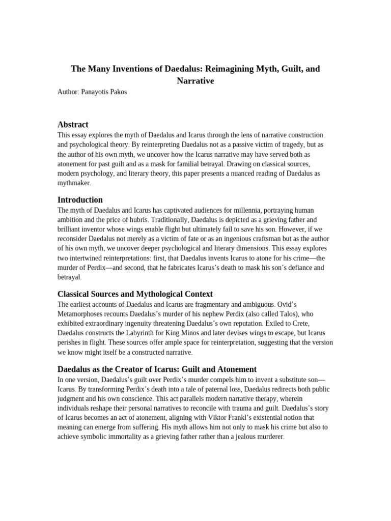 The Many Inventions of Daedalus - Reimagining Myth, Guilt, and ...