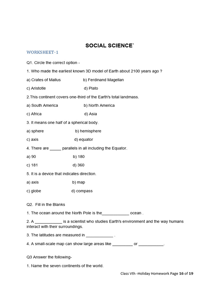 SocialScience Worksheet 1 | PDF