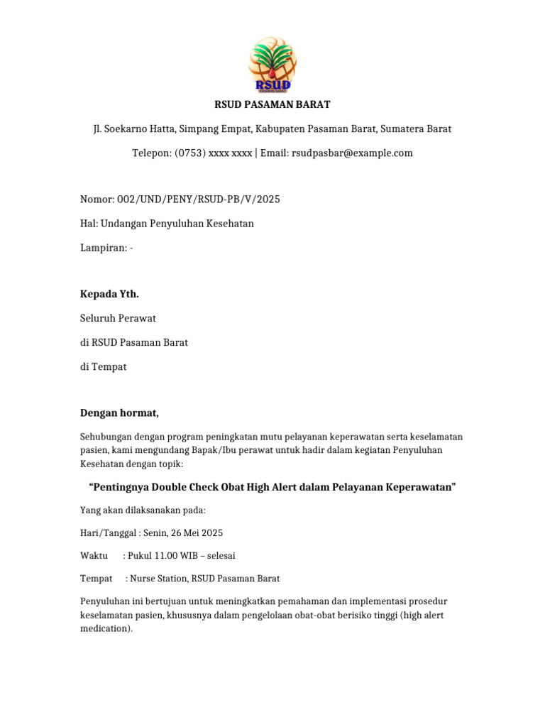 Surat Undangan Penyuluhan RSUD Pasaman Barat Dengan Logo | PDF