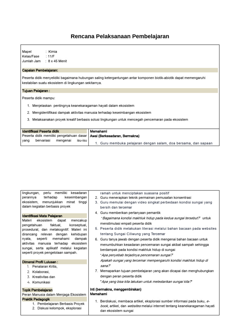 Contoh Rpp Deep Learning Mata Pelajaran Kimia | PDF