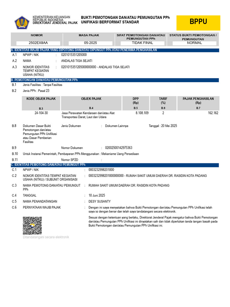 M 01-DOC001 SPT Unifikasi BPU 2502EX8AA | PDF