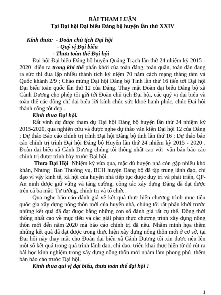 Bai Tham Luan Dai Hoi Dang Bo Huyen | PDF