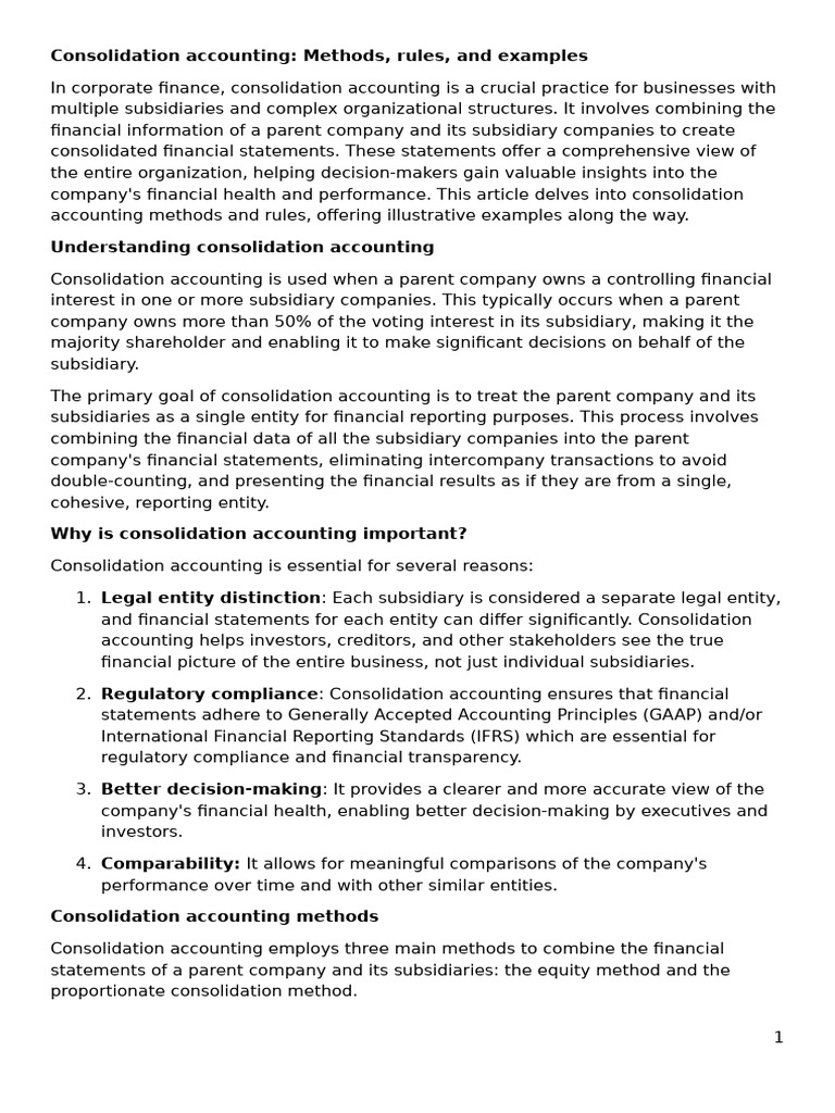 Consolidation Accounting Methods, Rules, And Examples | PDF ...