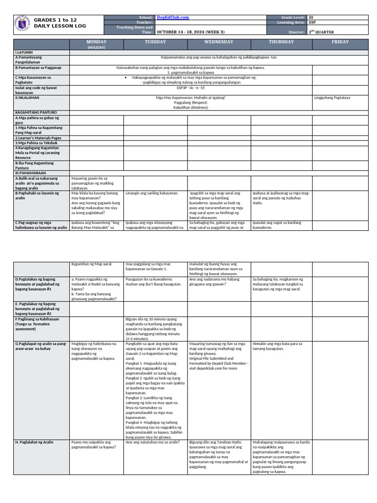 DLL - Esp 3 - Q2 - W3 | PDF