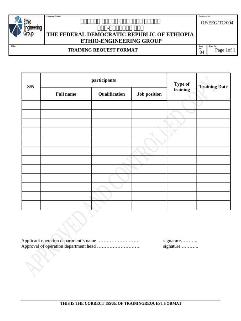 Of EEG TC 004 Training Request Format | PDF