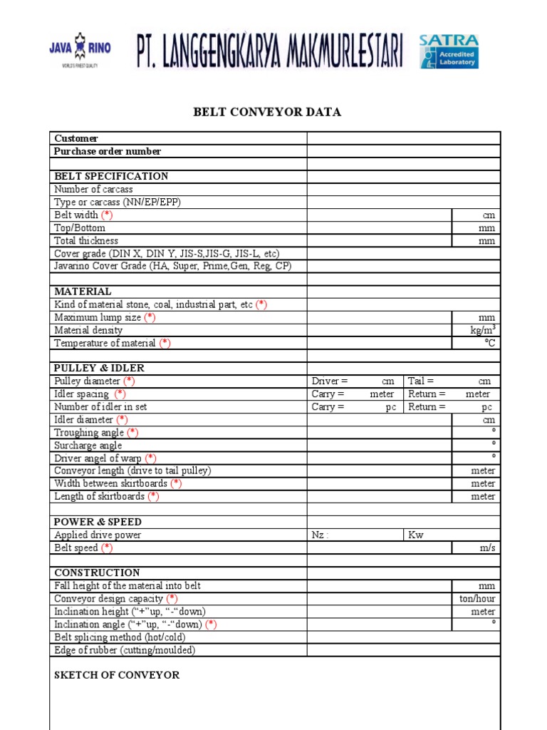 Formulir Belt Conveyor Data1 | PDF | Technology & Engineering