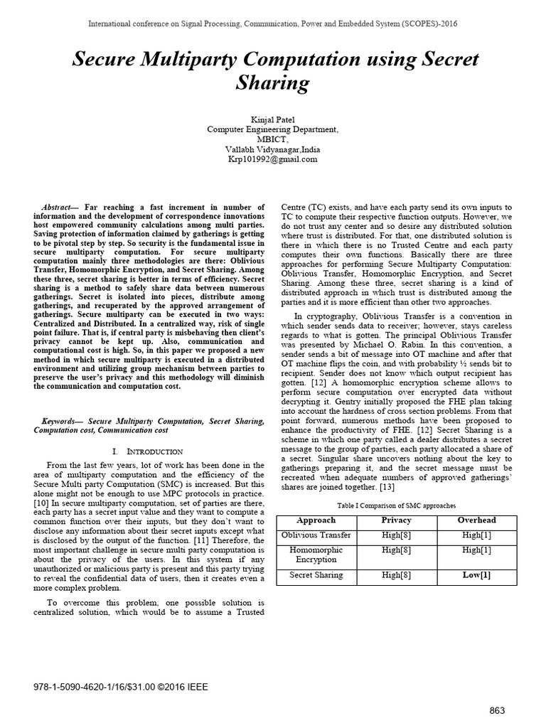 Secure Multiparty Computation Using Secret Sharing | PDF | Applied Mathematics | Computer Security