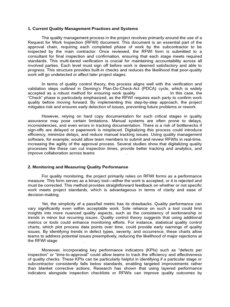 Task 3 - Quality Management | PDF | Quality Management | Performance ...