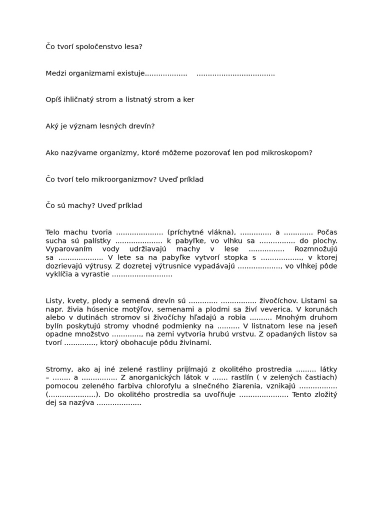 Čo Tvorí Spoločenstvo Lesa | PDF