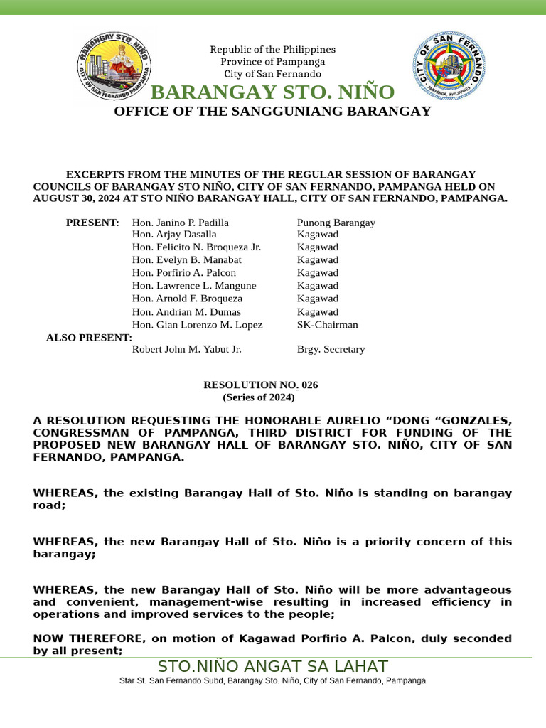 Resolution 26 For New Brgy Building | PDF
