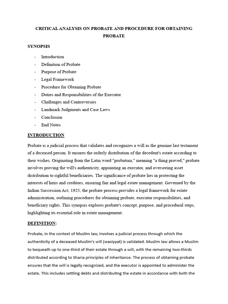 Critical Analysis On Probate and Procedure For Obtaining Probate | PDF ...