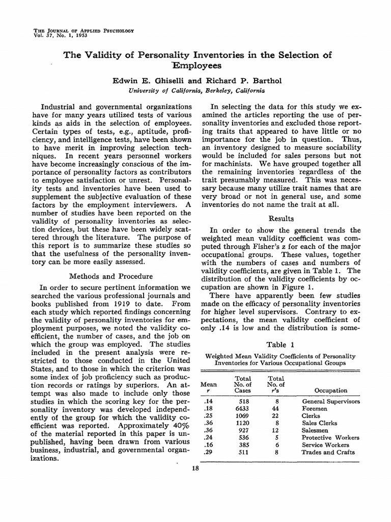 Ghiselli & Barthol (1953) | PDF | Validity (Statistics) | Psychometrics