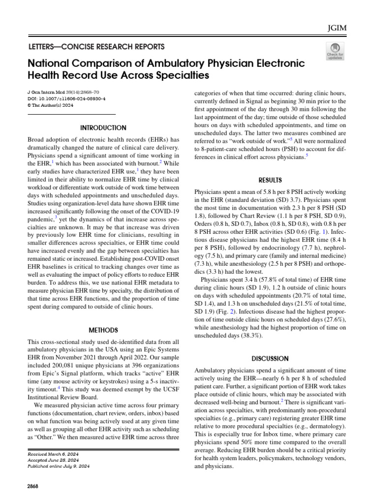 EHR Usage by Ambulatory Physicians | PDF | Electronic Health Record ...