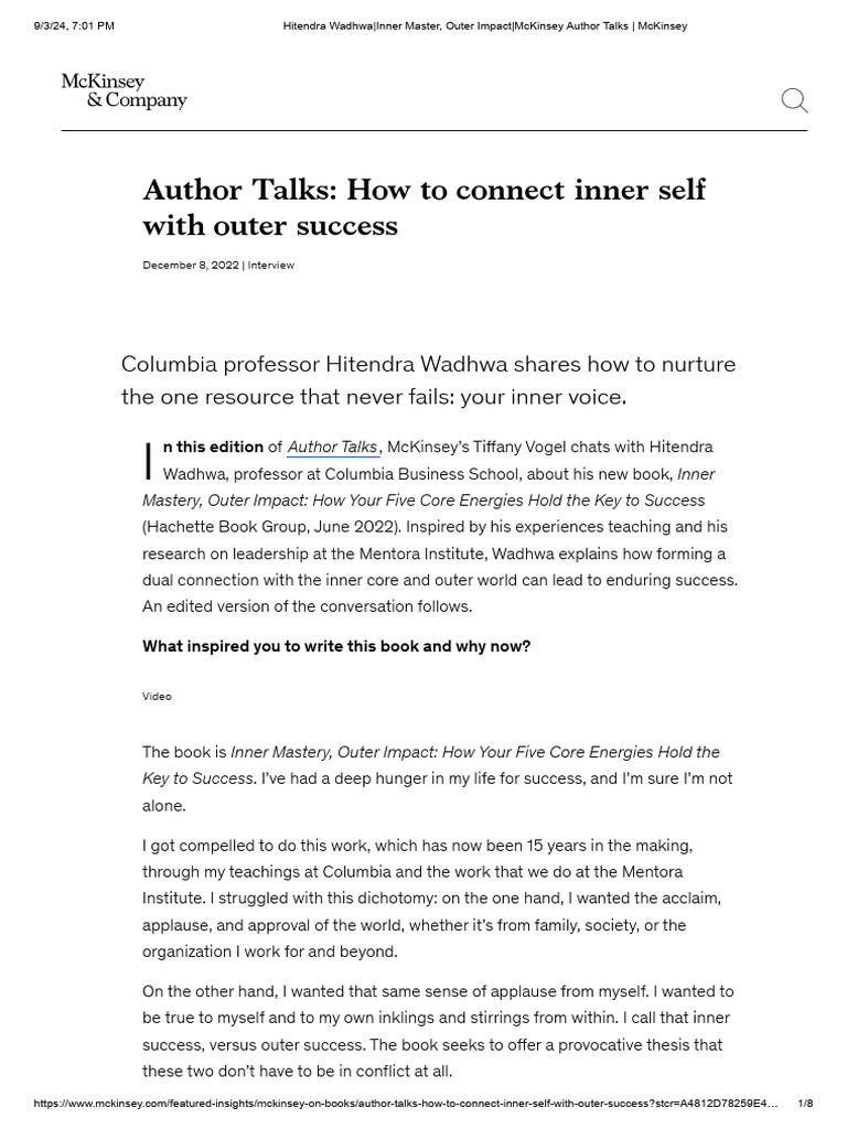 Hitendra Wadhwa - Inner Master, Outer Impact - McKinsey Author Talks ...