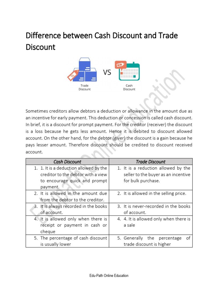 Cash vs. Trade Discounts Explained | PDF | Discounting | Payments