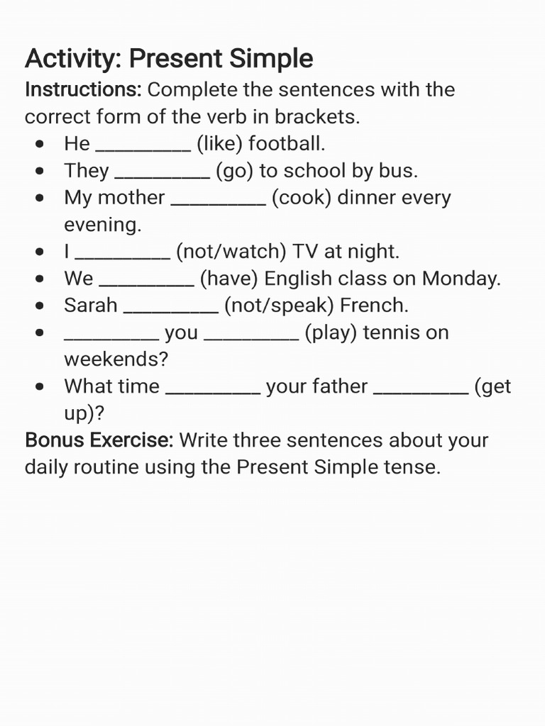 Activity Present Simple 250610 094805 | PDF