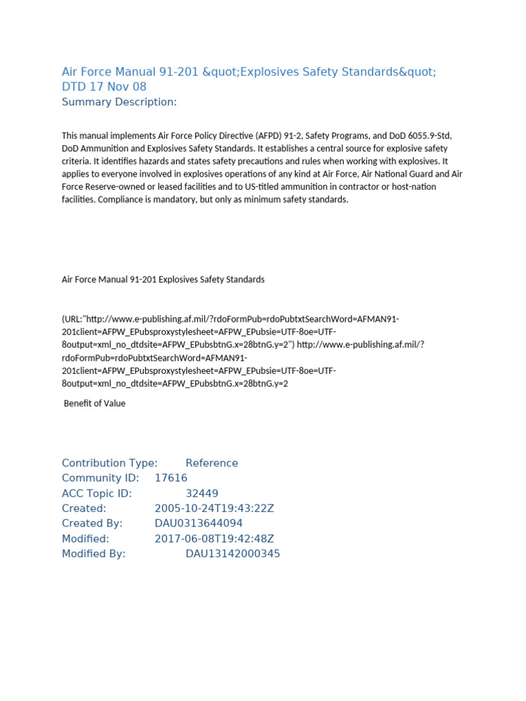 Explosives Safety Standards Manual | PDF