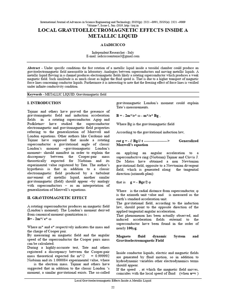 Campo Rotante Gravitazonale | PDF | Superconductivity | Magnetic Field