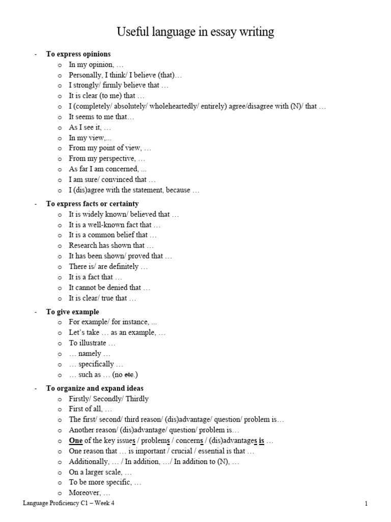 Useful Language in Essay Writing | PDF | Epistemology