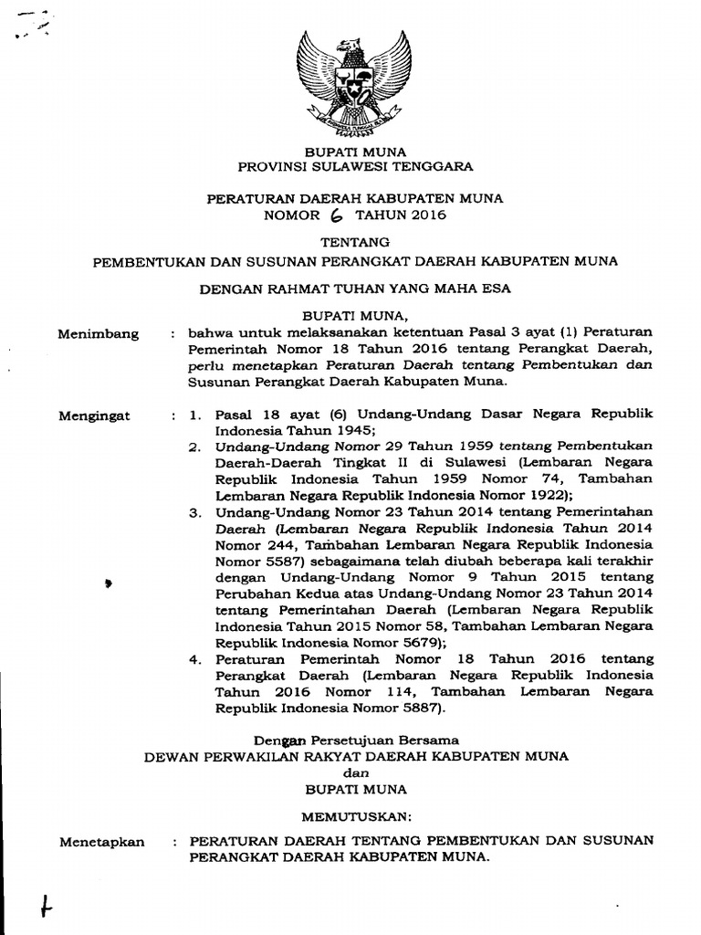 Perda Muna No.06 Tahun 2016 | PDF