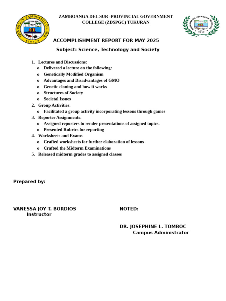 Accomplishment Report For College | PDF