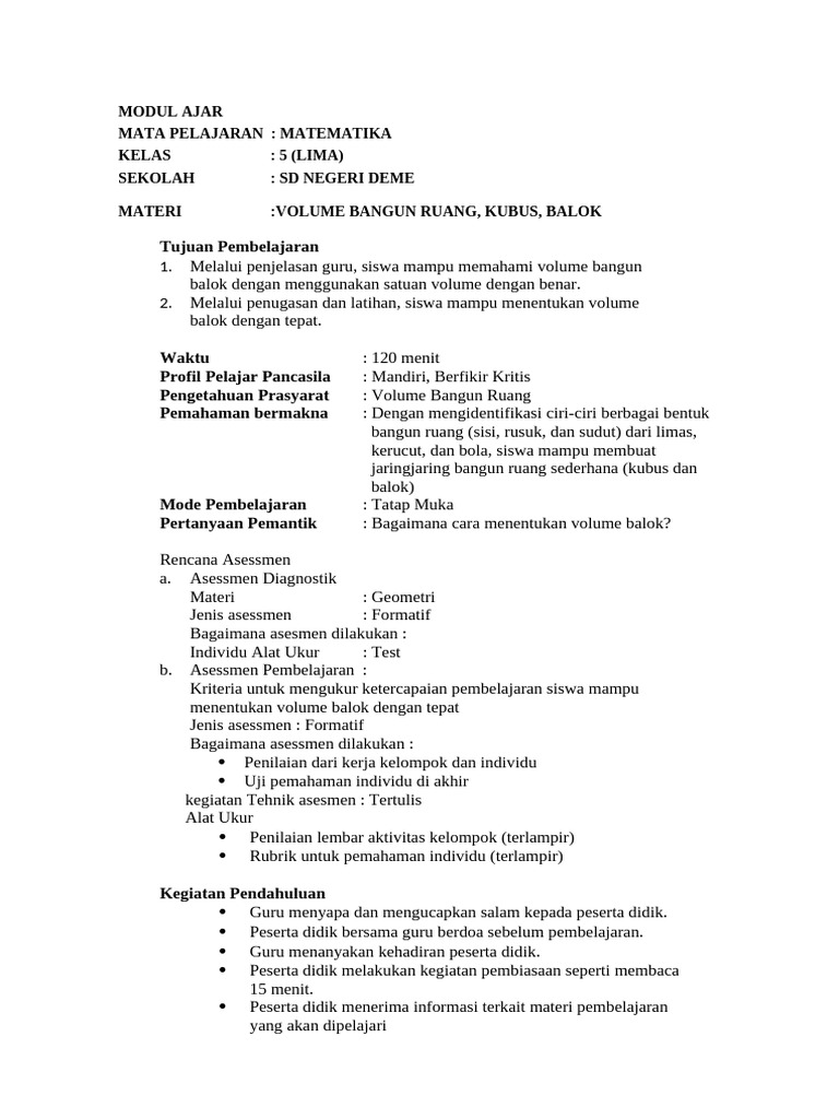 Modul Ajar Mat Kls 5 | PDF