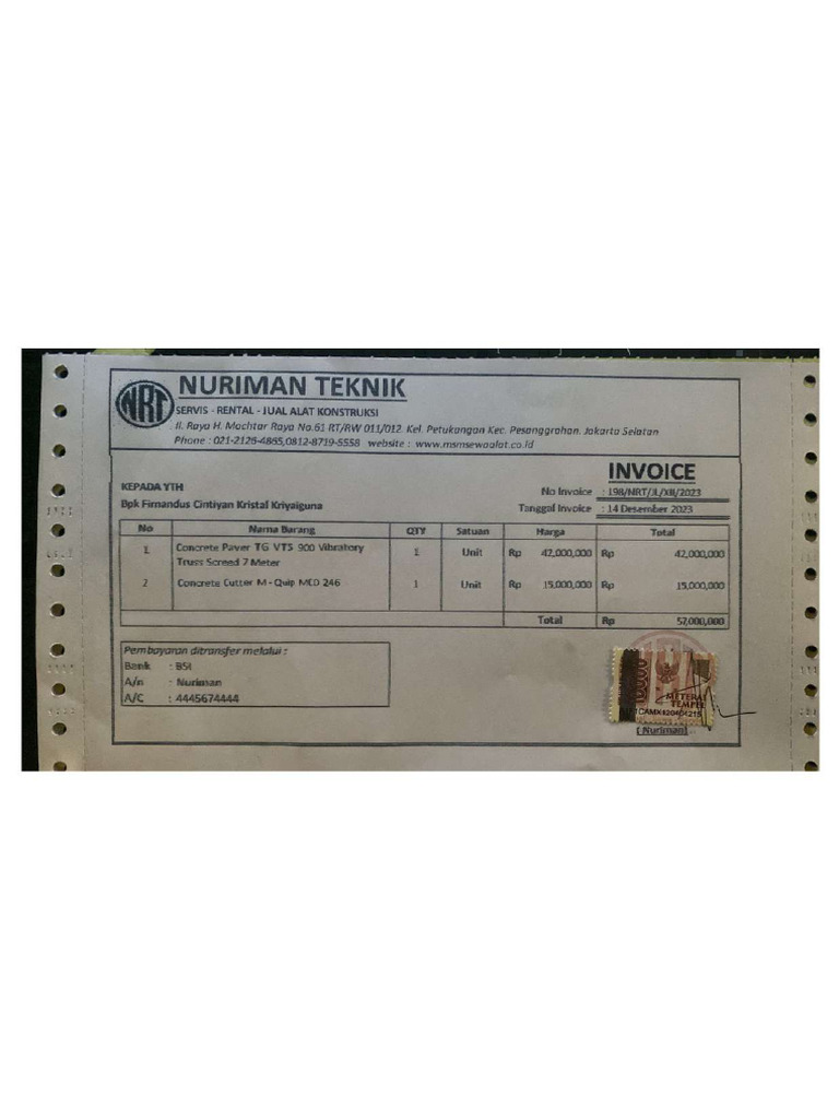 Invoice Concrete Paver, Cutter | PDF