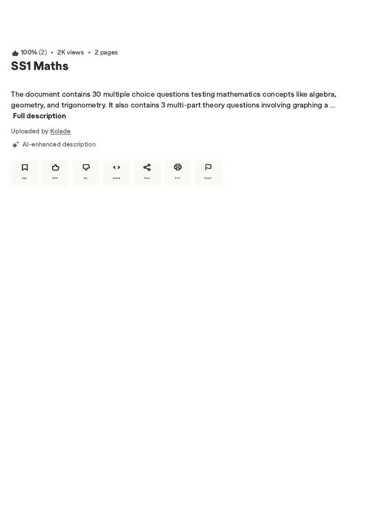 SS1 Maths: 2K Views 2 Pages | PDF | Mathematics | Scribd