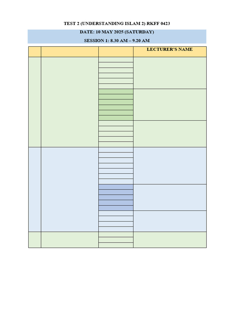 Islamic University Test Schedule 2025 | PDF