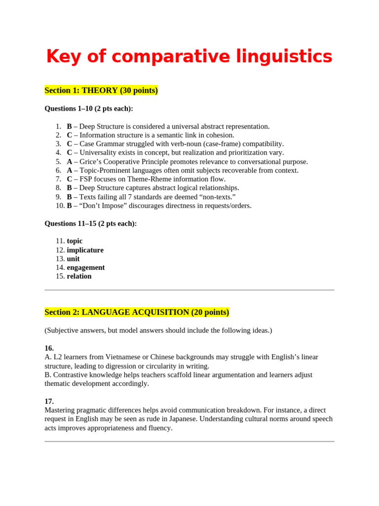 Key of Comparative Linguistics | PDF | Linguistics | Question