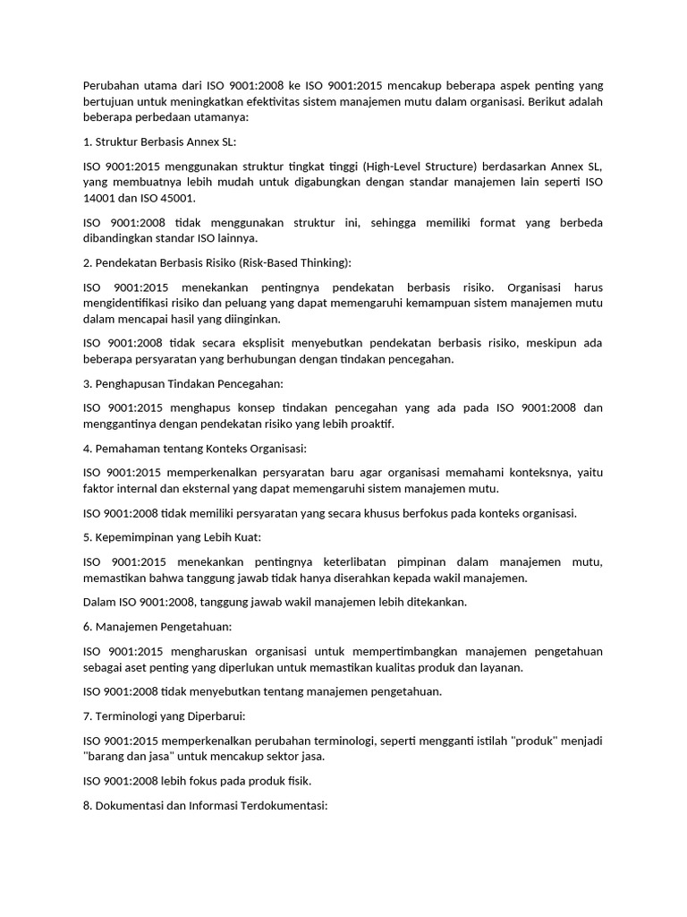 Coret-Coretan Doang Perbaikan ISO 9001-2015 Dari ISO 9001-2008 (Tidak Dipakai) | PDF