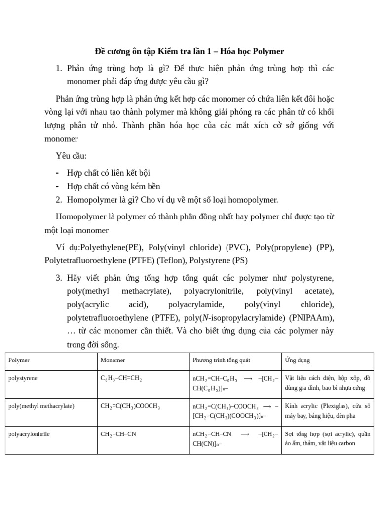 Ktra Lần 1 Polyme | PDF