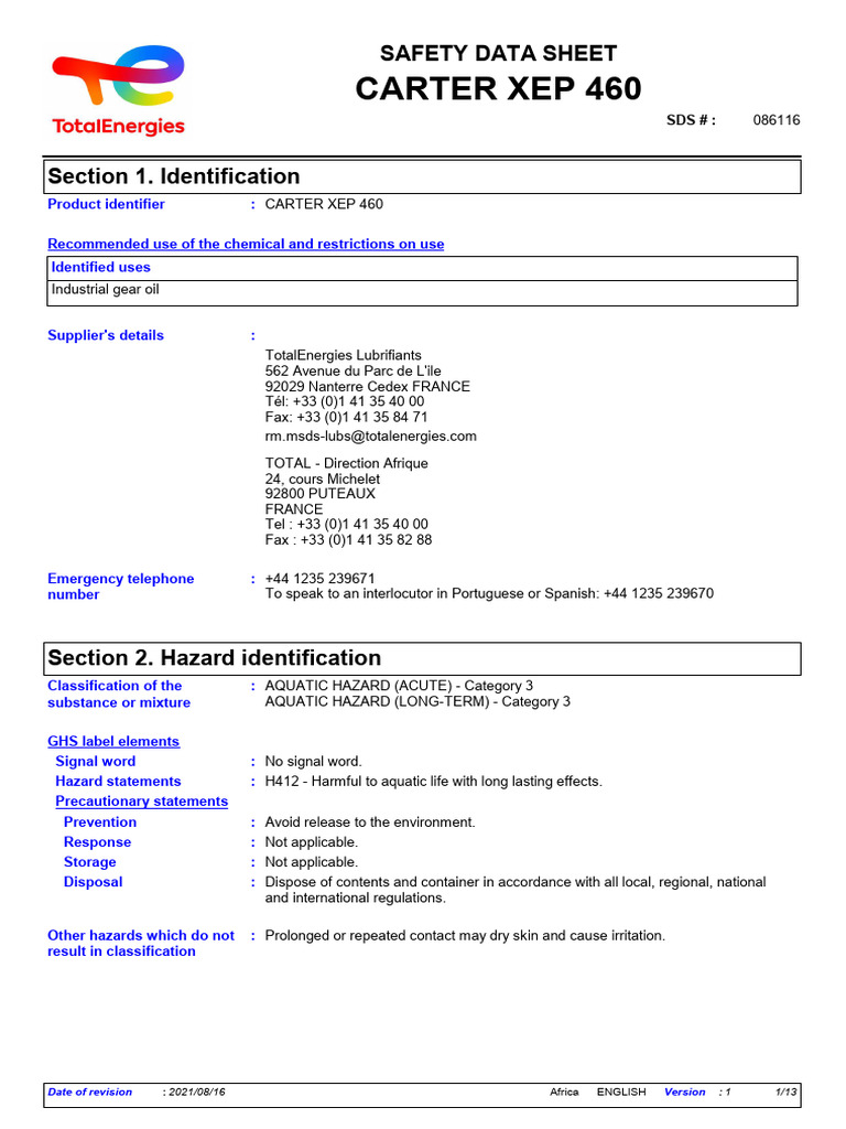 CARTER XEP 460 086116 Africa English 20210816 | PDF | Toxicity | Waste