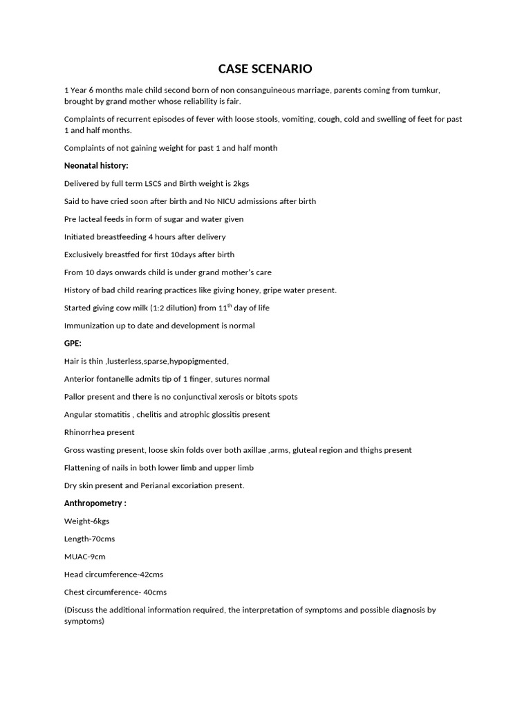 Case Scenario: Neonatal History | PDF