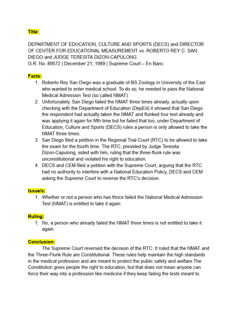 Supreme Court Upholds NMAT Rules | PDF | Equal Protection Clause | Due ...