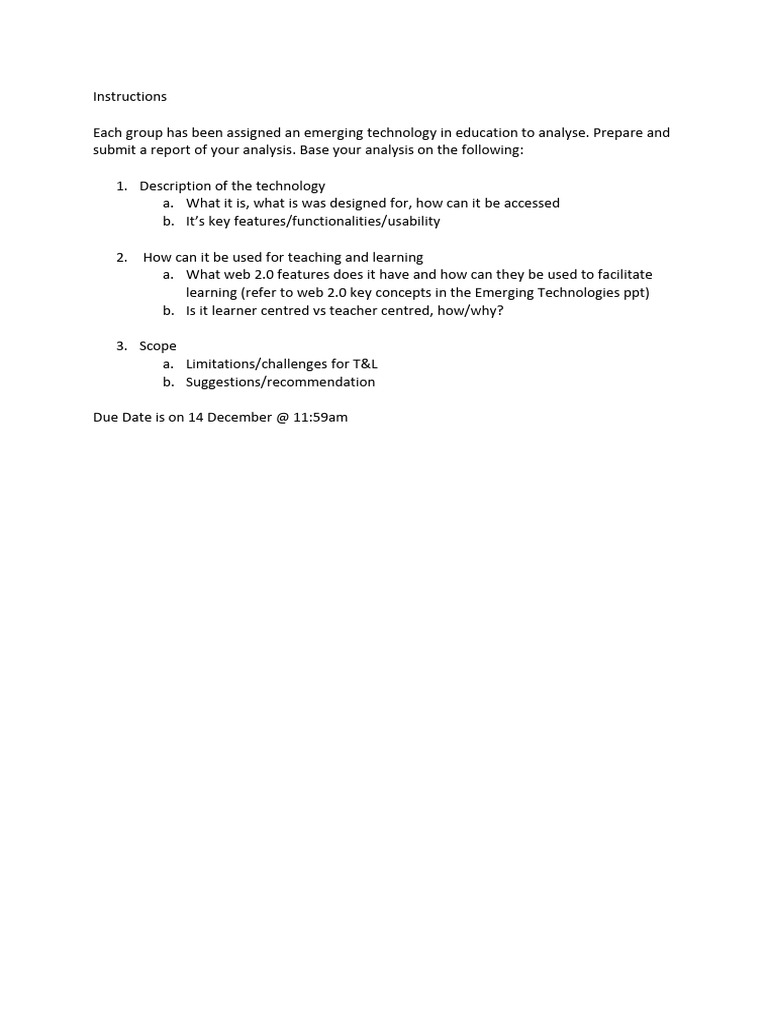Emerging Technologies Assignment Instructions | PDF